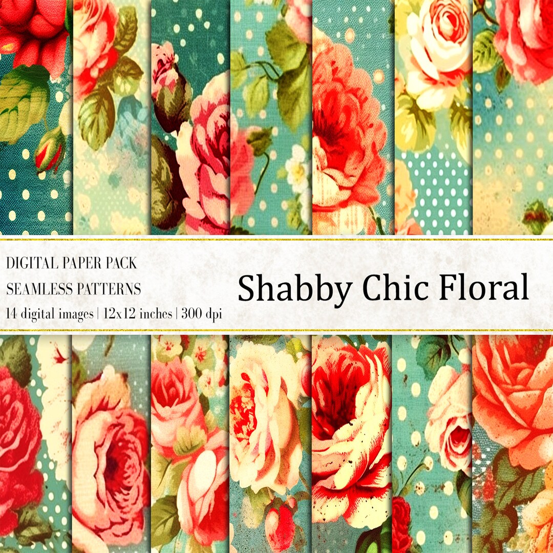 Watercolor Shabby Chic Digital Papers, Floral Seamless Patterns ...