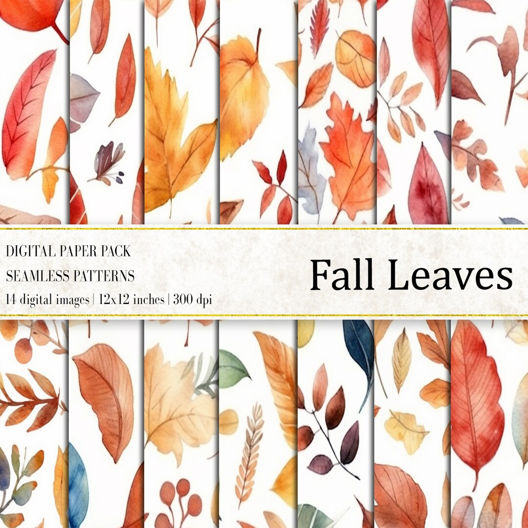 Watercolor Fall Leaves Digital Paper Set (PNG, 12x12) - Etsy
