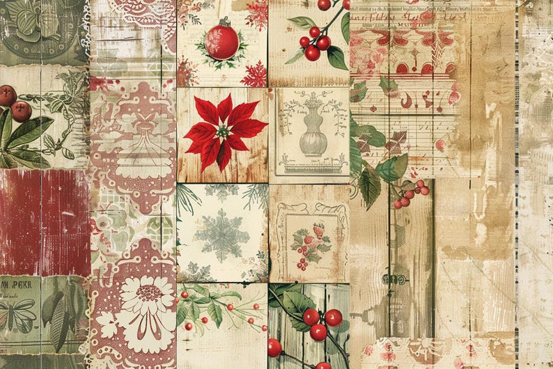 Vintage Christmas Digital Paper, Vintage Christmas Scrapbooking, Old ...