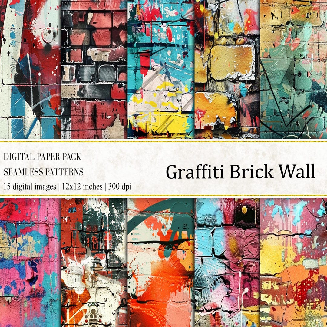 Graffiti Brick Wall Digital Papers, Graffiti Digital Papers, Brick Wall ...