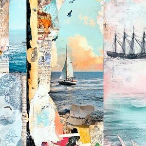 Nautical Collage Digital Paper: Seascape Scrapbook Papers (digital ...