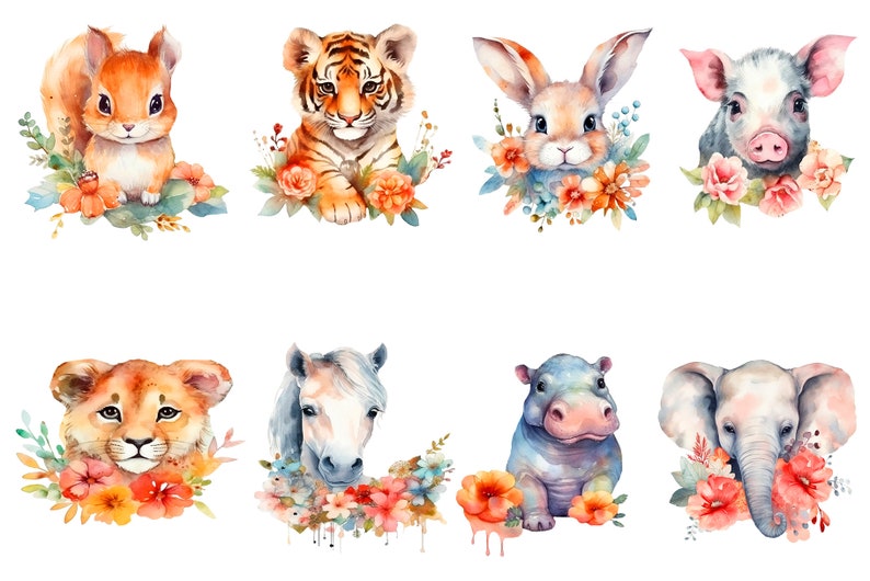Watercolor Animals Clipart Watercolor Baby Animal Clipart - Etsy