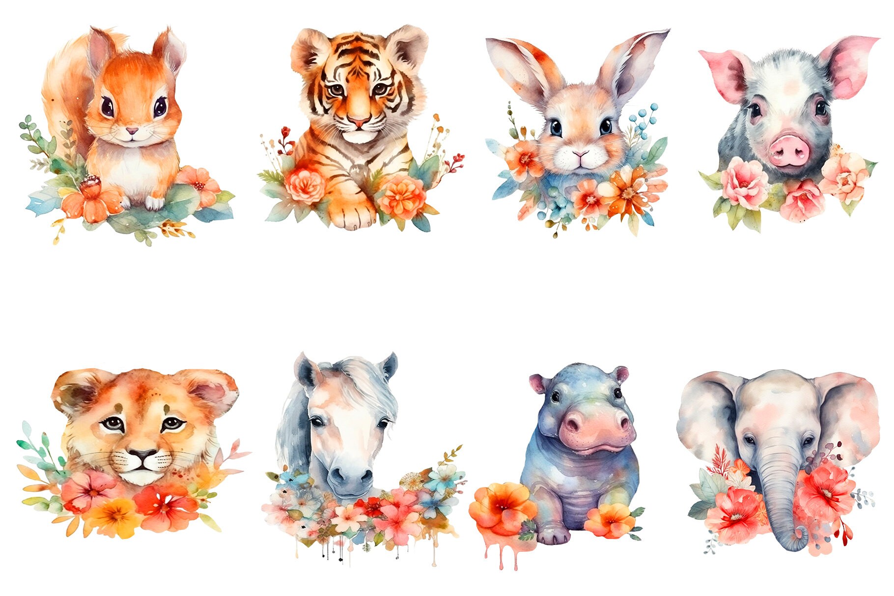 Watercolor Animals Clipart Watercolor Baby Animal Clipart - Etsy