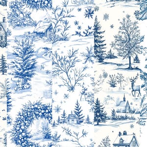 Christmas Toile De Jouy Digital Paper: Vintage Seamless Pattern (PNG ...