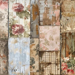 Rustic Floral Digital Paper, Floral Collage Digital Paper, Floral ...