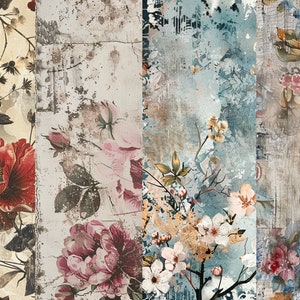 Vintage Floral Digital Paper, Vintage Floral Print, Grunge Floral ...