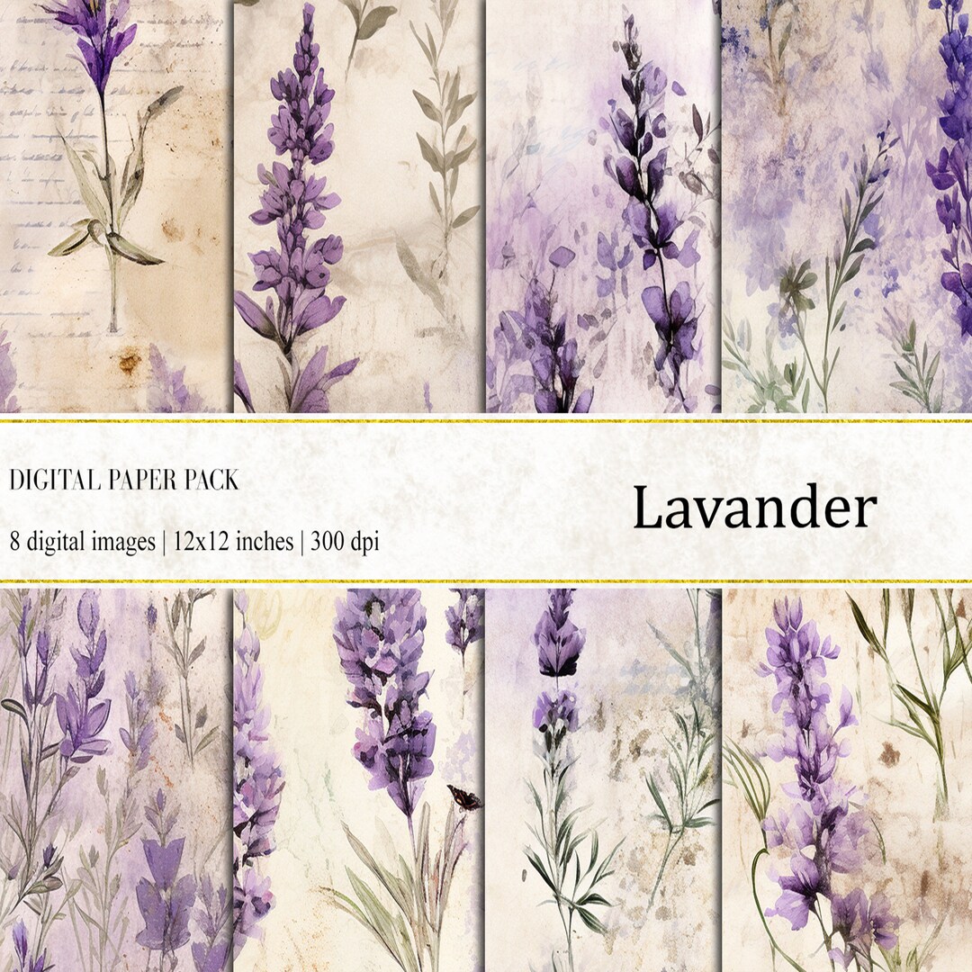 Lavander Digital Paper, Vintage Lavander Print, Floral Pattern, Vintage ...