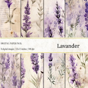 Lavander Digital Paper, Vintage Lavander Print, Floral Pattern, Vintage ...