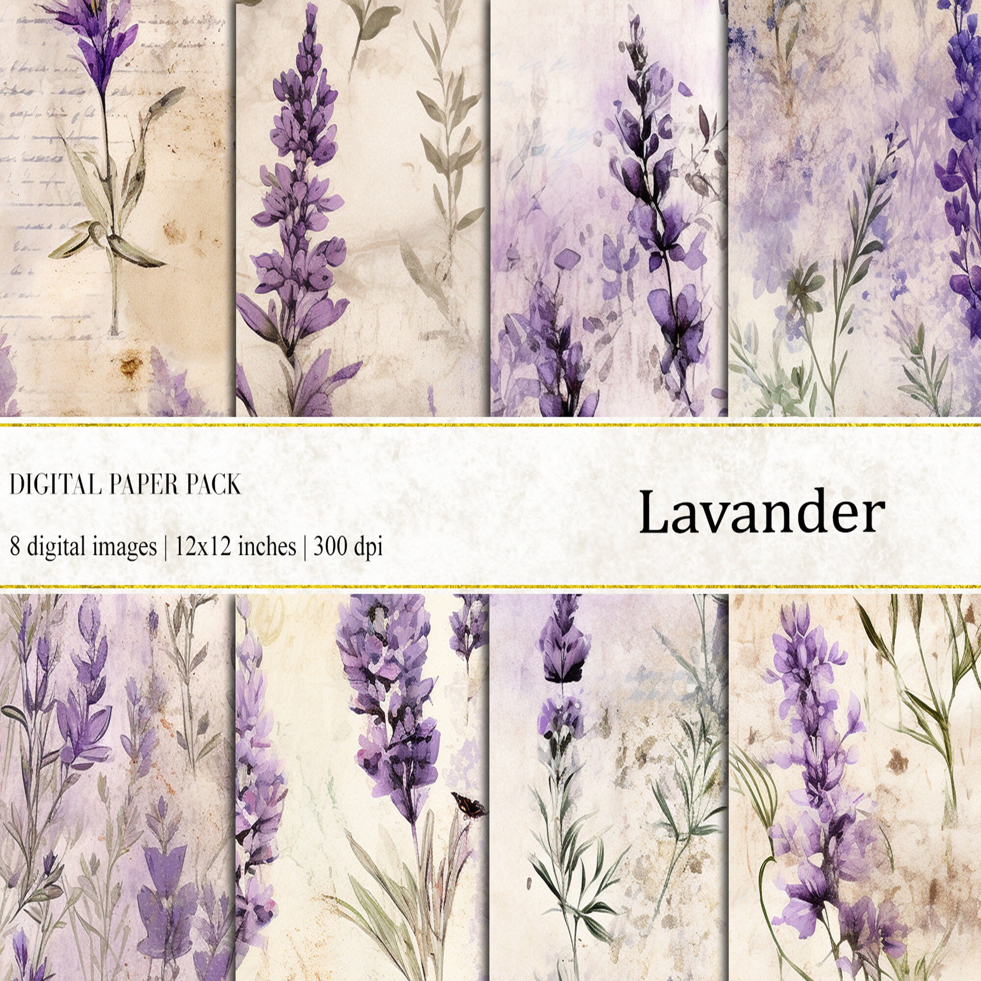 Lavander Digital Paper, Vintage Lavander Print, Floral Pattern, Vintage ...