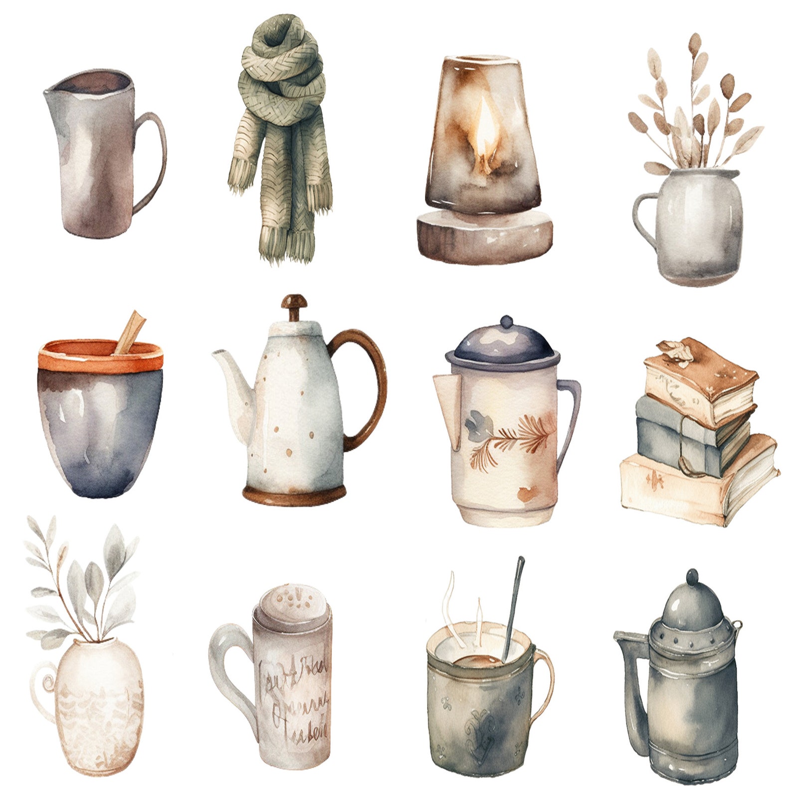 Watercolor Cozy Autumn Clipart, Autumn Clipart, Cozy Autumn ...