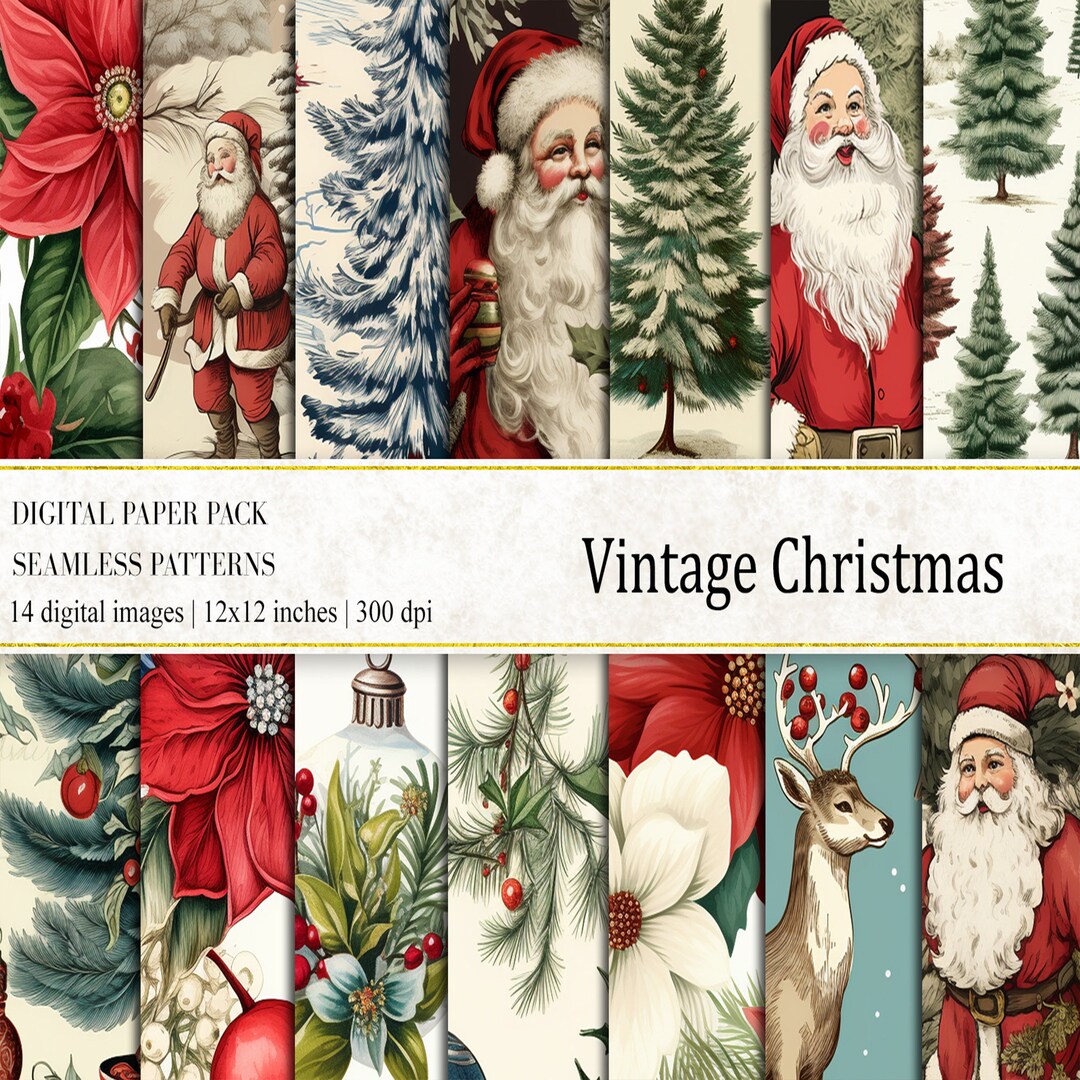 Vintage Christmas Digital Papers: Santa Claus Scrapbook Patterns (PNG ...