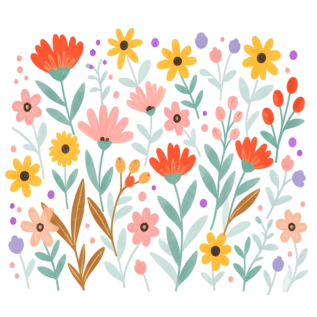 Boho Spring Flower Clipart, Botanical PNG, Sublimation Design (digital ...