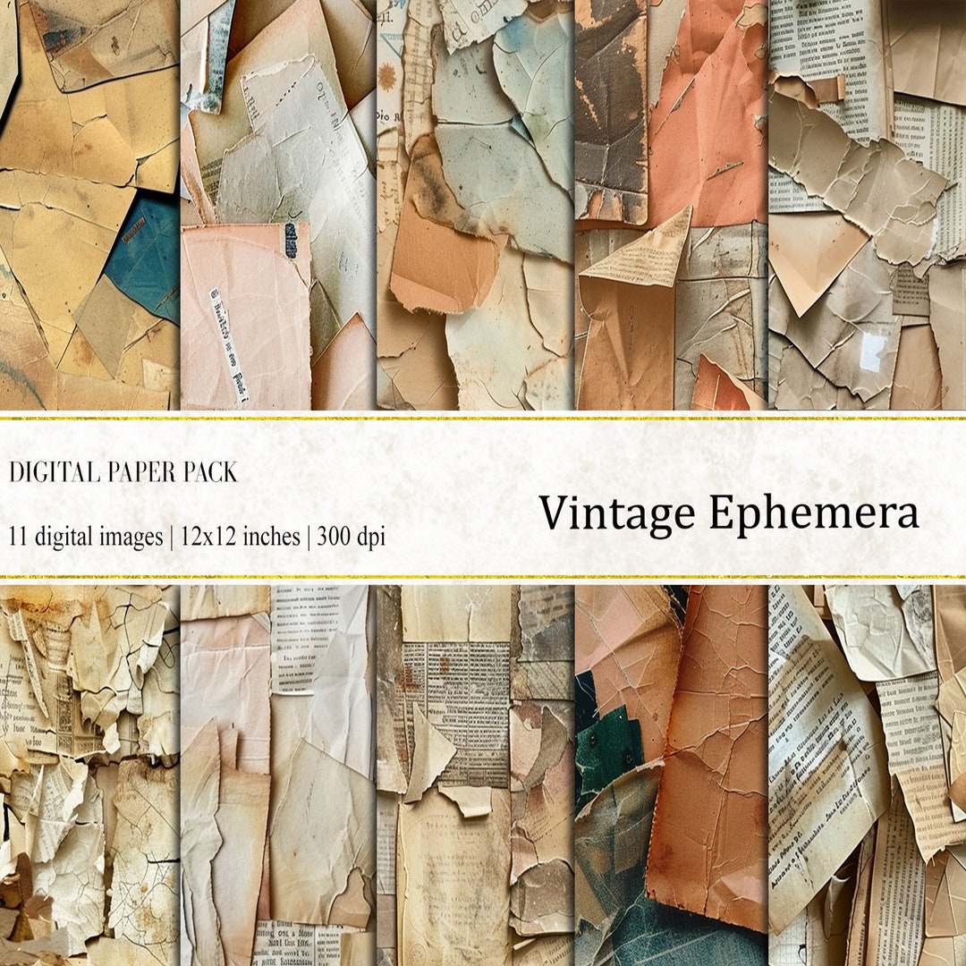 Vintage Ephemera Digital Paper Pack, Distressed Textures (digital ...