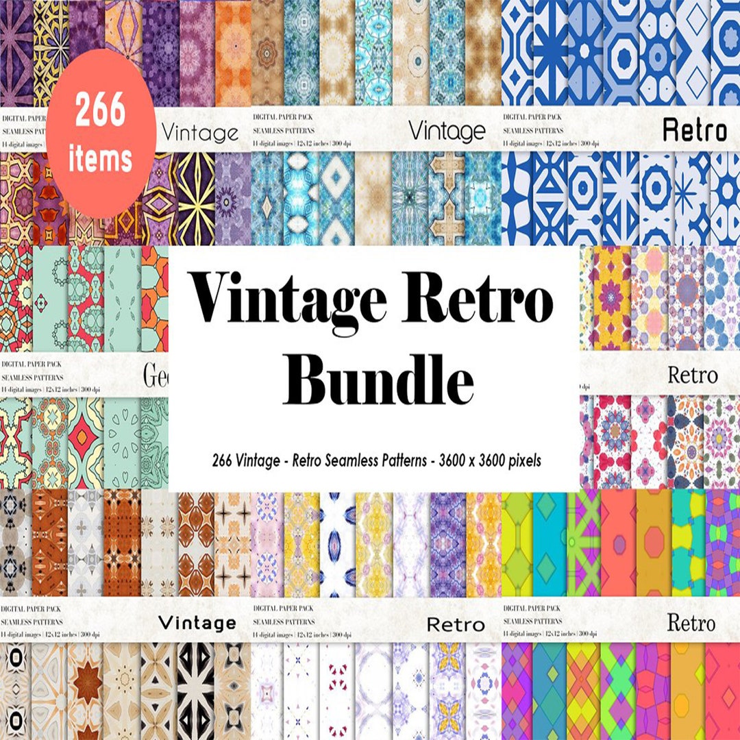 266 Vintage Retro Seamless Pattens Bundle, Vintage Digital Papers ...