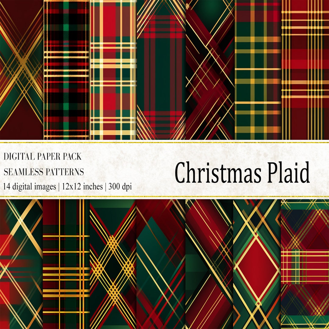 Christmas Plaid Digital Papers: Red Green Seamless Patterns (digital ...
