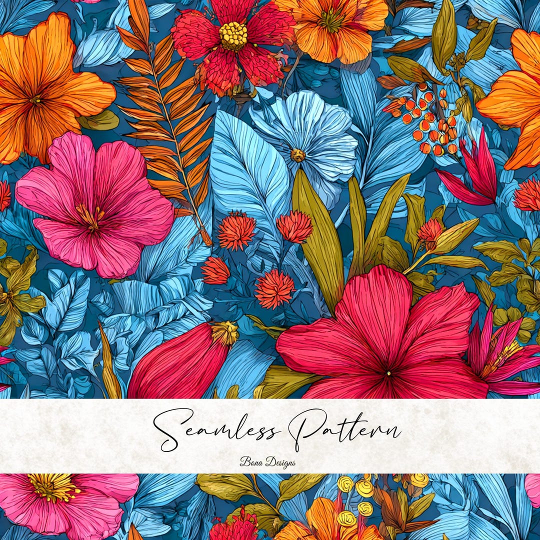 Delicate Tropical Floral Seamless Pattern: Pink Orange Boho Fabric ...