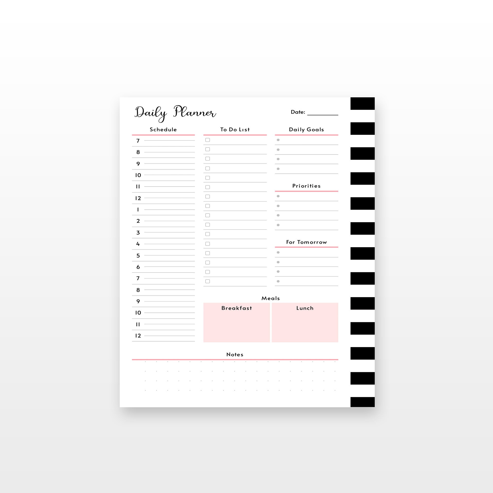 Daily Planner, Printable Pink Daily Planner, Instant Download, Everyday ...