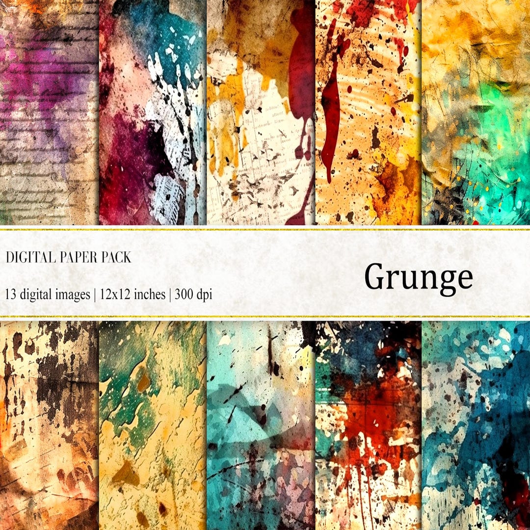 Grunge Digital Papers, Distressed Grunge Background, Vivid Colors ...