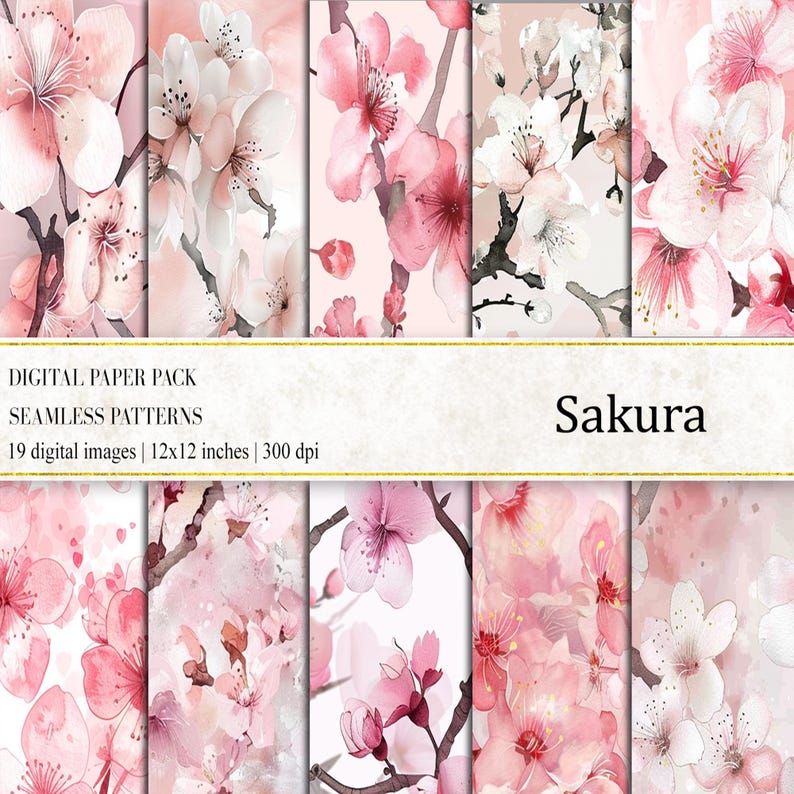 Sakura Digital Papers, Sakura Seamless Patterns, Cherry Blossom Junk ...