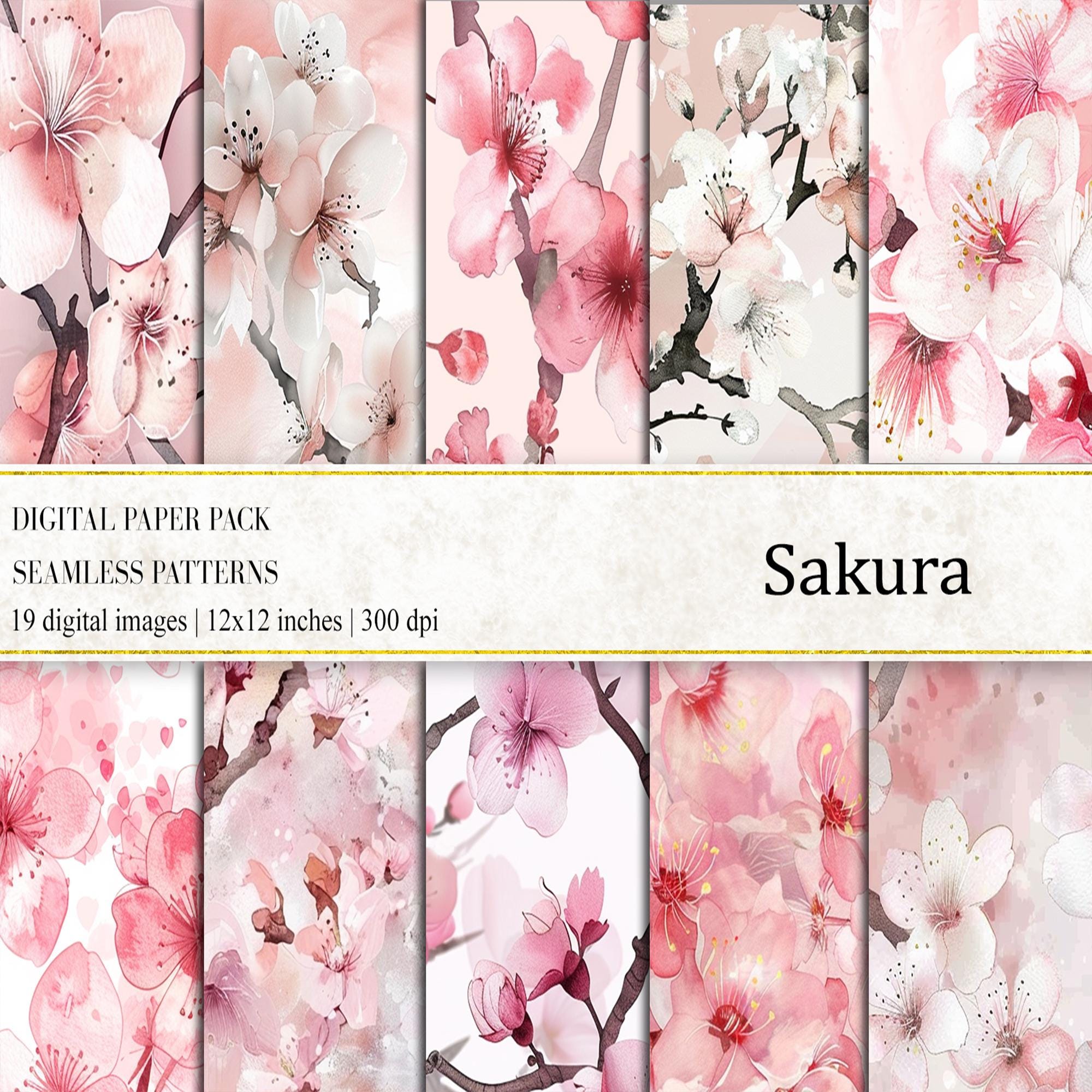 Sakura Digital Papers, Sakura Seamless Patterns, Cherry Blossom Junk ...