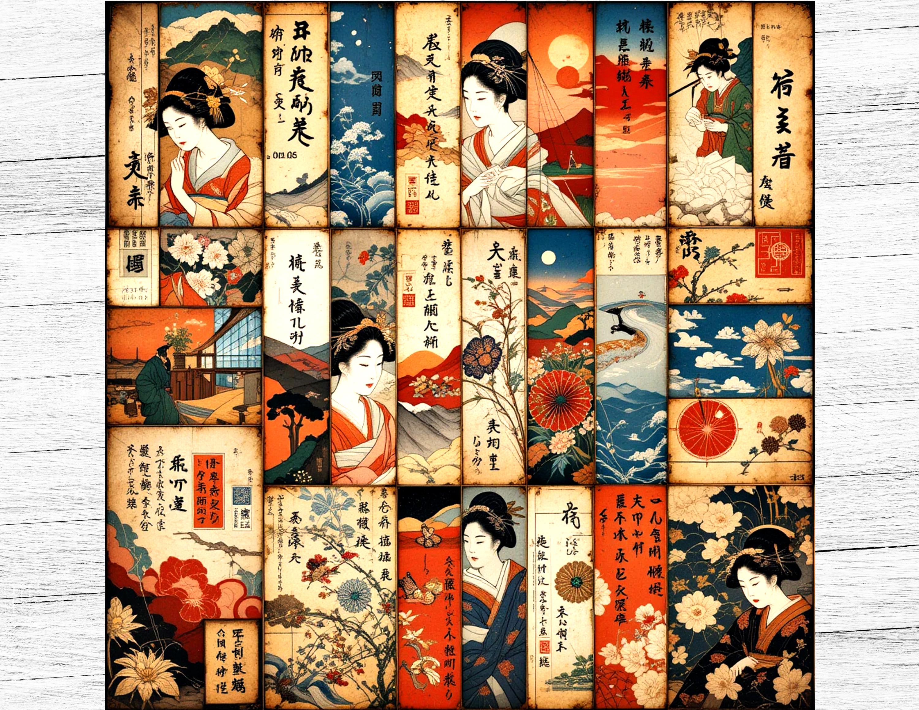 Vintage Japanese Paper Ephemera, Asian Collage Print (digital Download ...