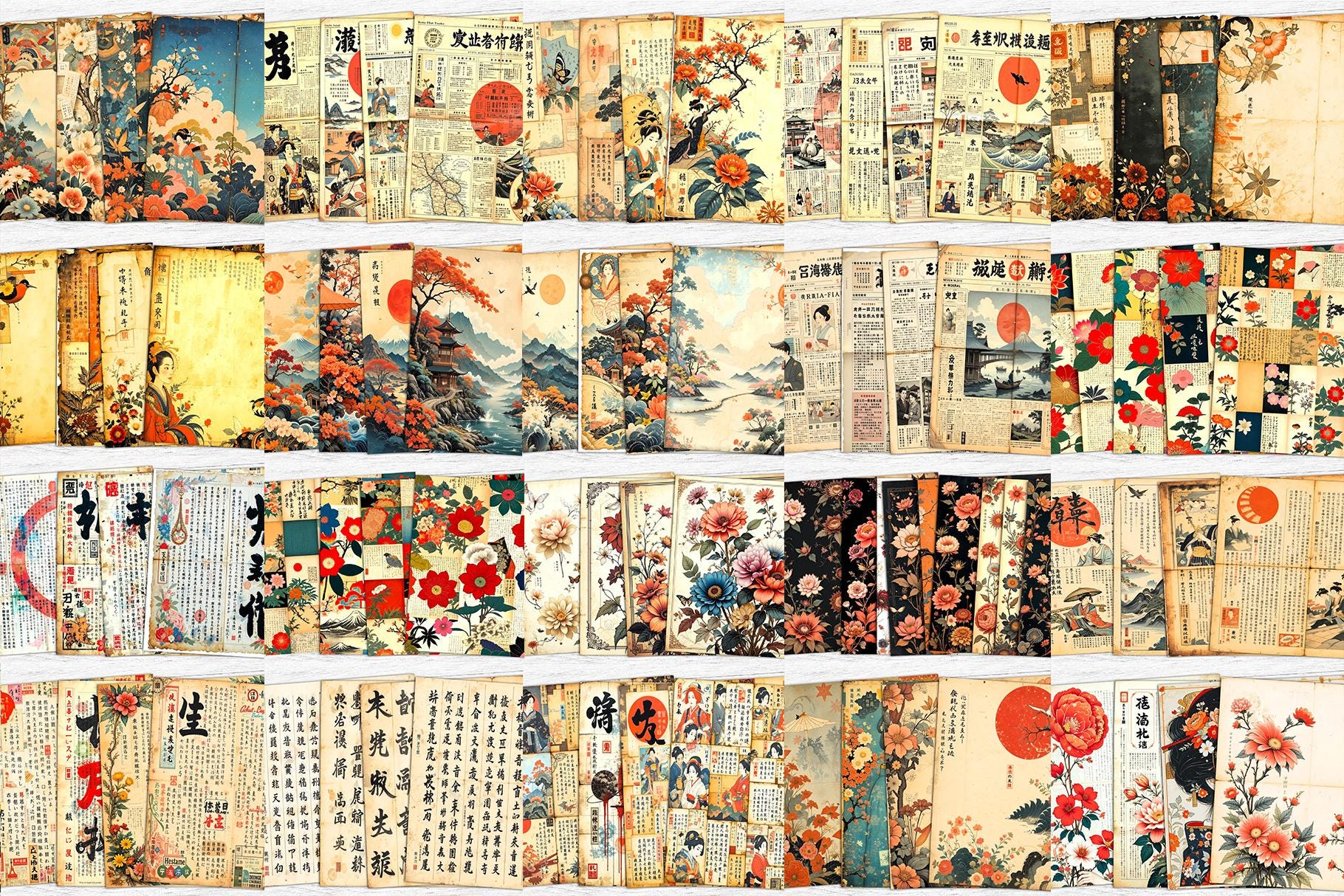 Japanese Papers Bundle: 1762 Asian Scrapbook Pages Junk Journal Kit ...