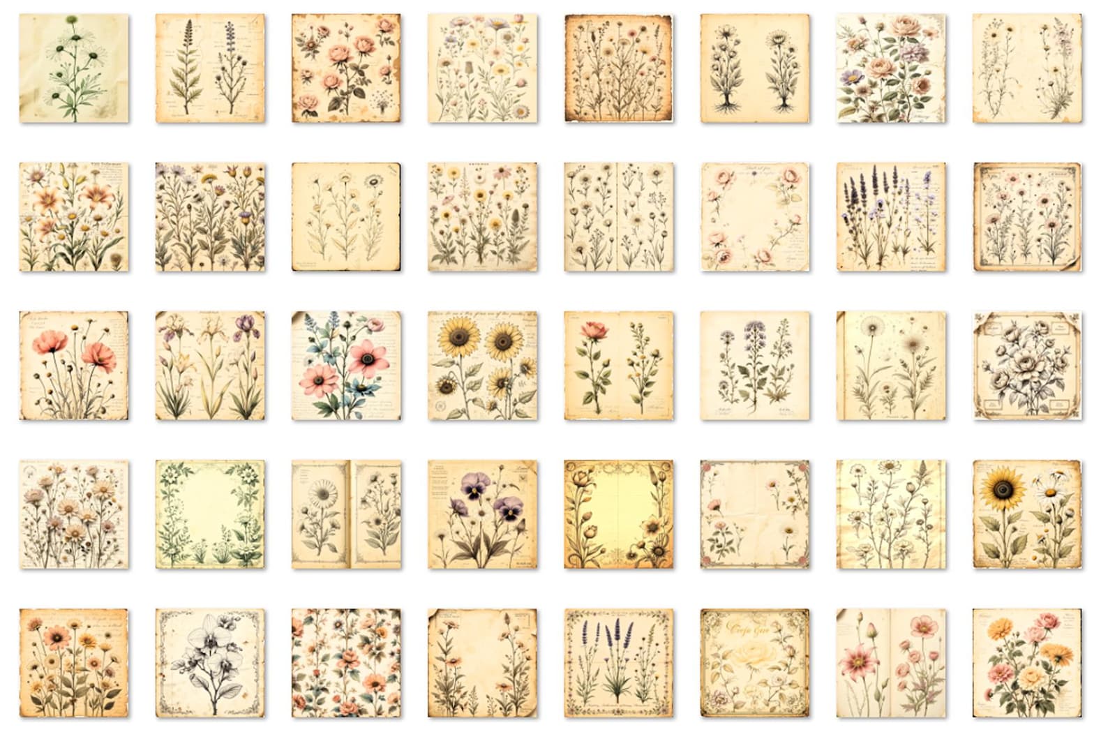 Vintage Botanical Paper Ephemera Bundle: 140 Floral Pngs (digital ...