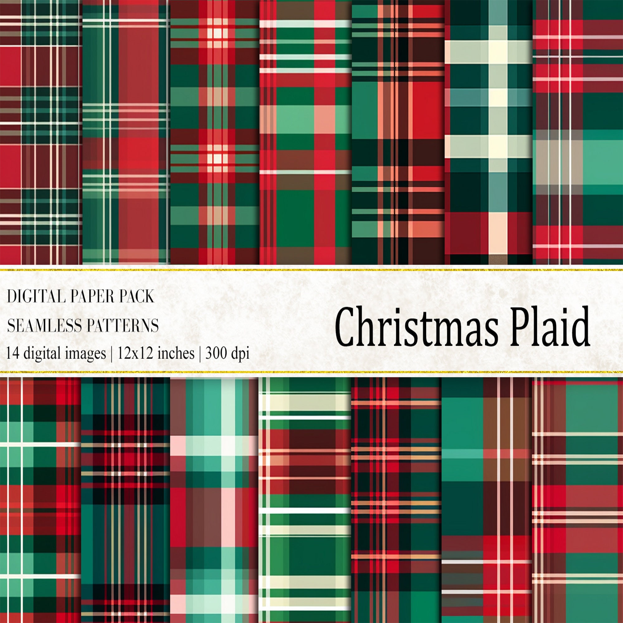 Christmas Plaid Digital Papers: Red & Green Seamless Patterns (digital ...