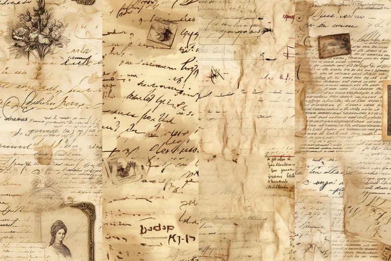 Vintage Handwritten Notes Digital Paper: Antique Letter Texture ...