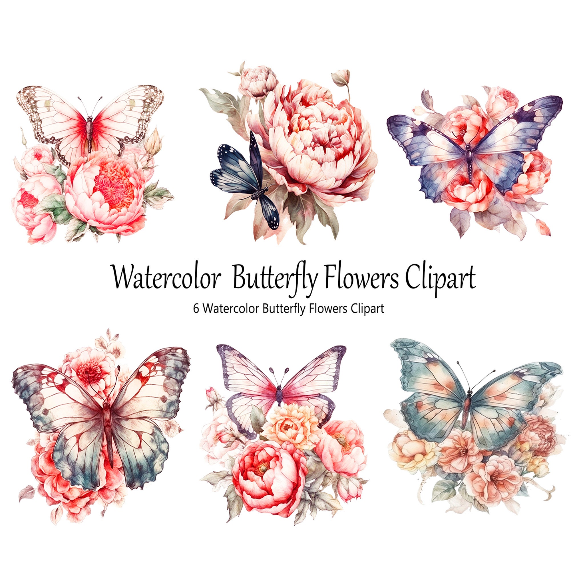 Watercolor Butterfly Flowers Clipart Watercolor Butterfly - Etsy