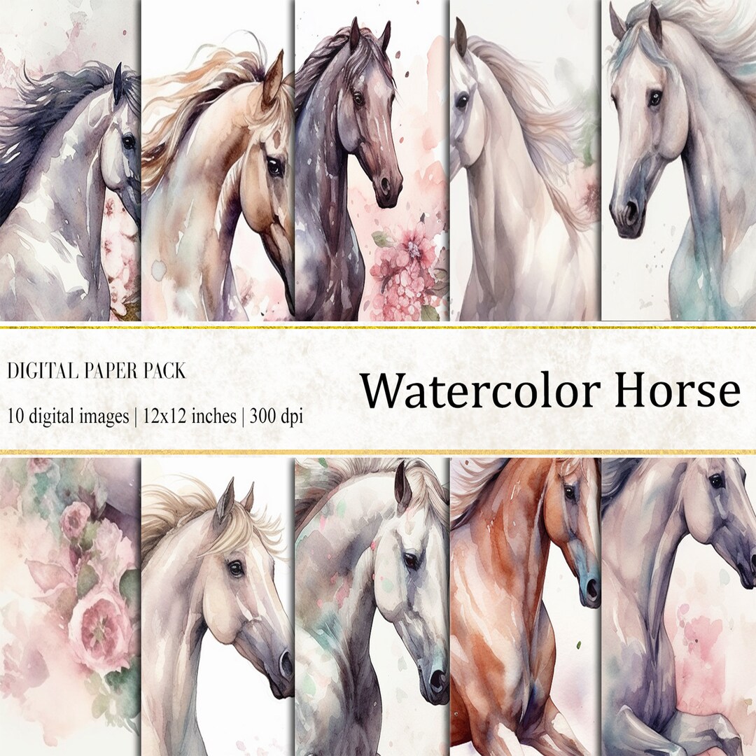 Watercolor Horse Digital Papers, Watercolor Horse Print, Watercolor ...