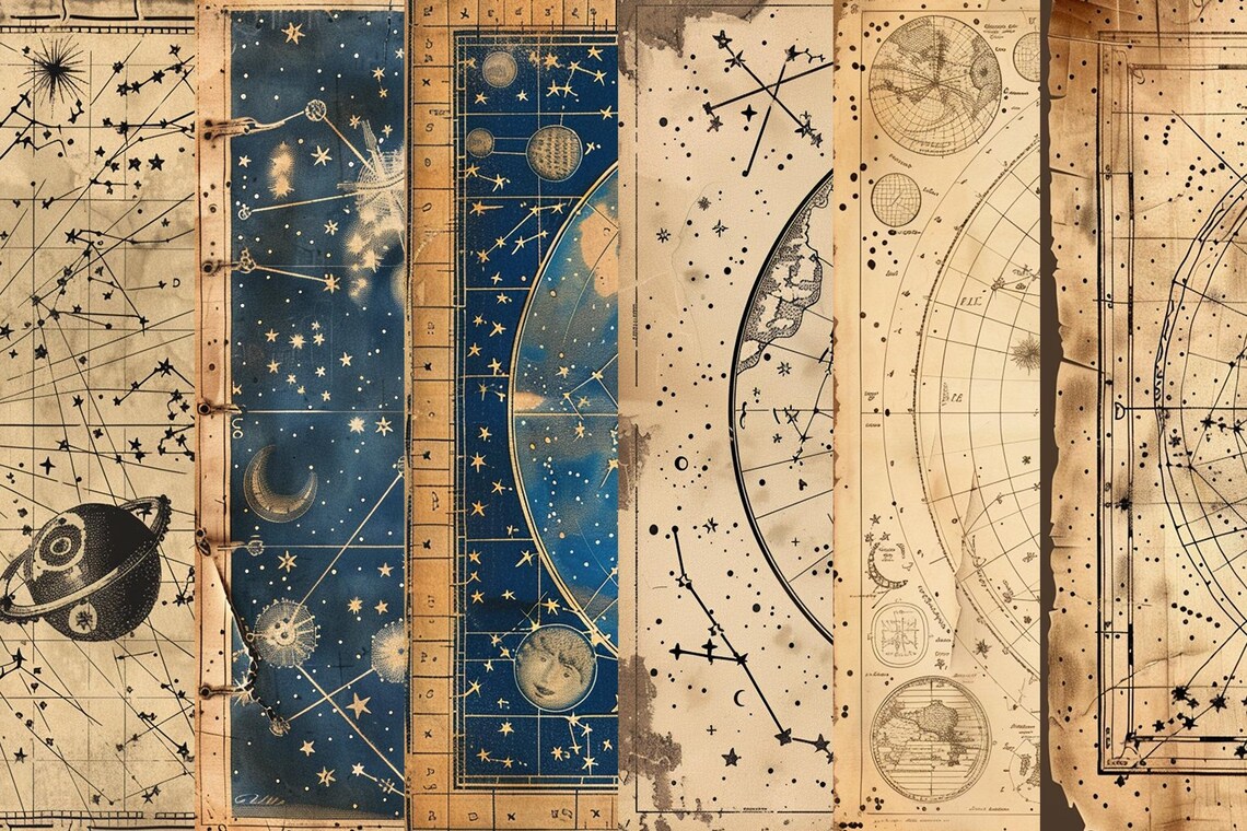 Celestial Astrology Digital Papers: Galaxy Zodiac Scrapbook (PNG ...