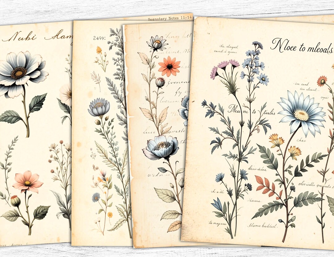 Vintage Floral Junk Journal Paper: Spring Flowers Background (digital ...