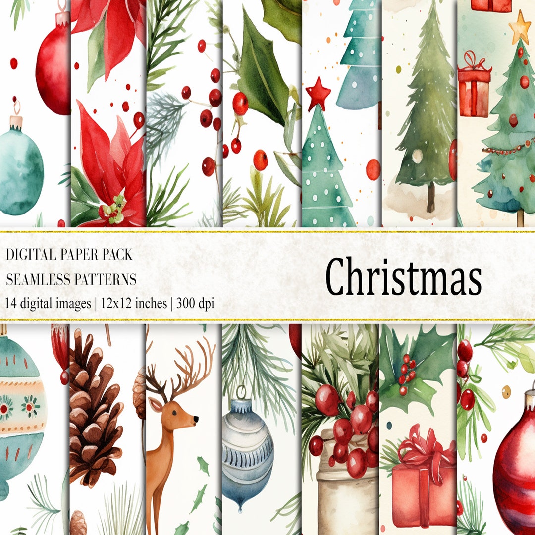 Watercolor Christmas Digital Paper: Seamless Holiday Patterns (digital ...