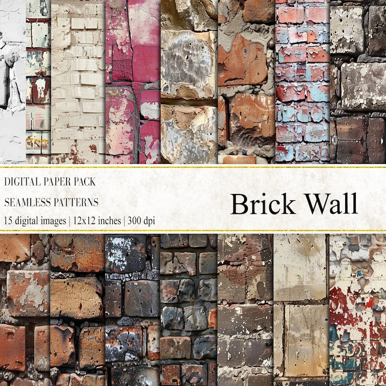 Brick Wall Digital Papers, Seamless Brick Wall Digital Paper, Old Brick ...