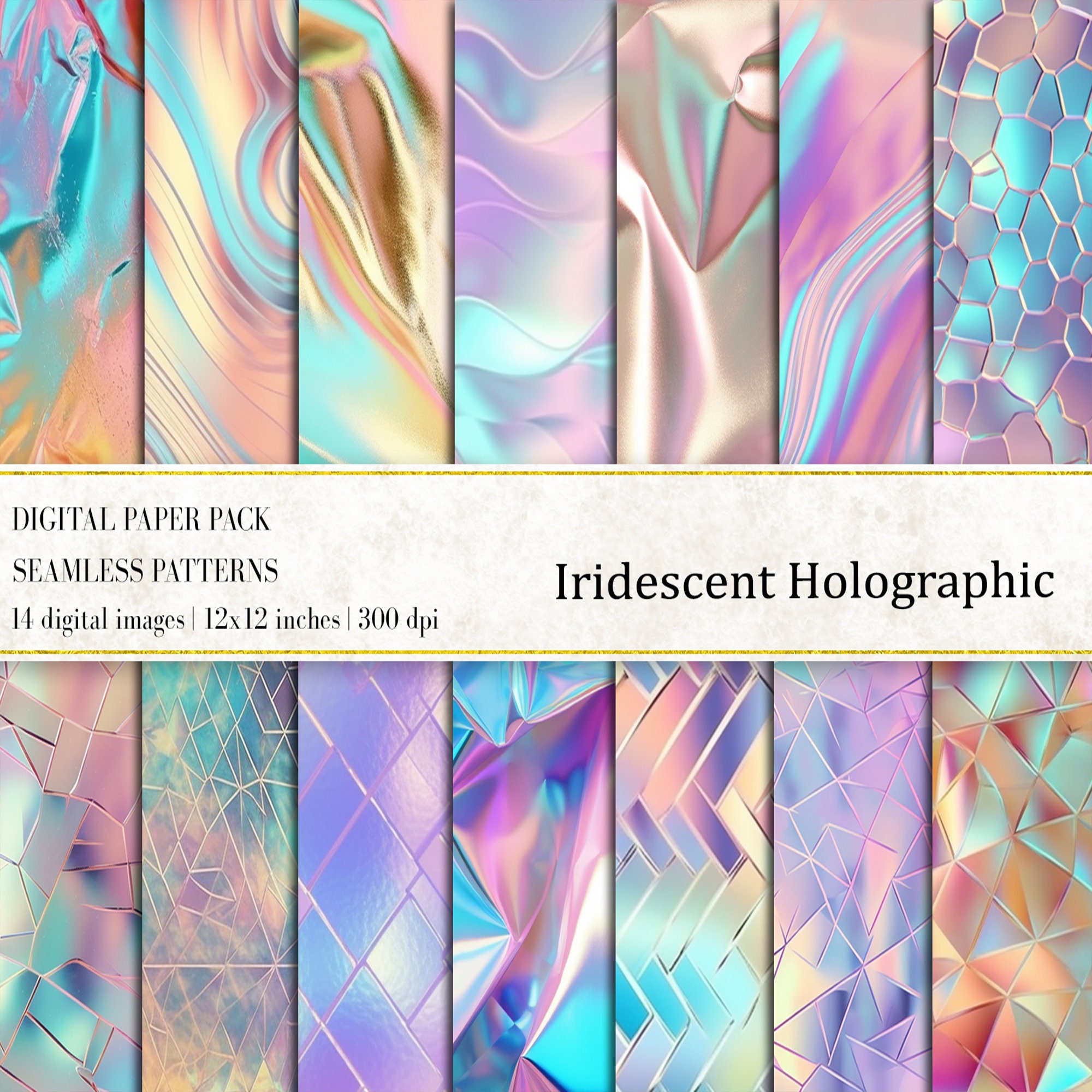 Iridescent Holographic Digital Paper: Seamless Patterns (12x12 Inches ...