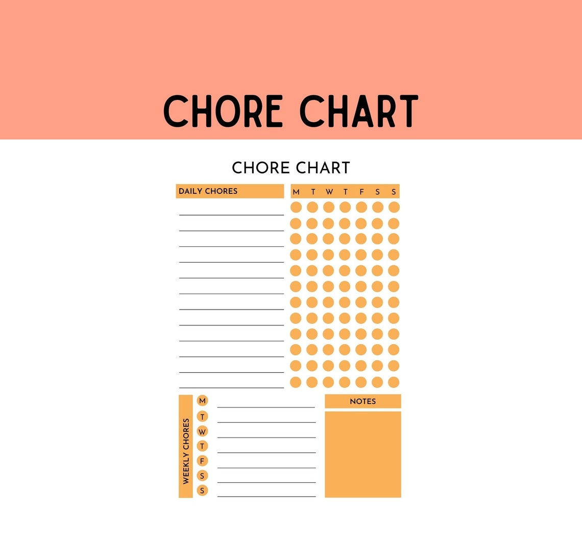 Chore Chart Printable, Daily Chores Checklist, Weekly Chores Chart ...