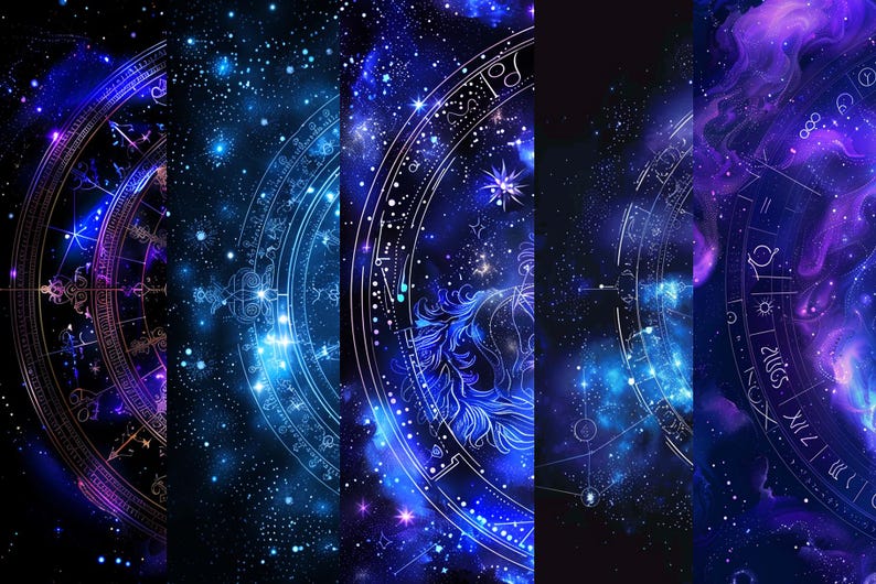 Celestial Astrology Digital Papers, Zodiac Digital Papers, Space ...