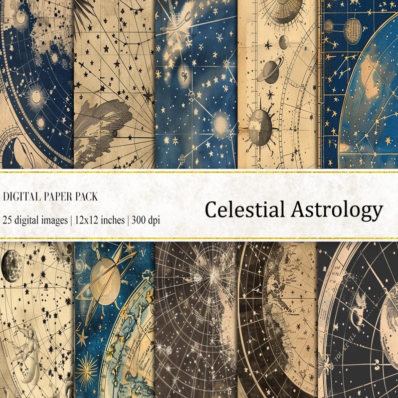Celestial Astrology Digital Papers, Zodiac Digital Papers, Galaxy ...