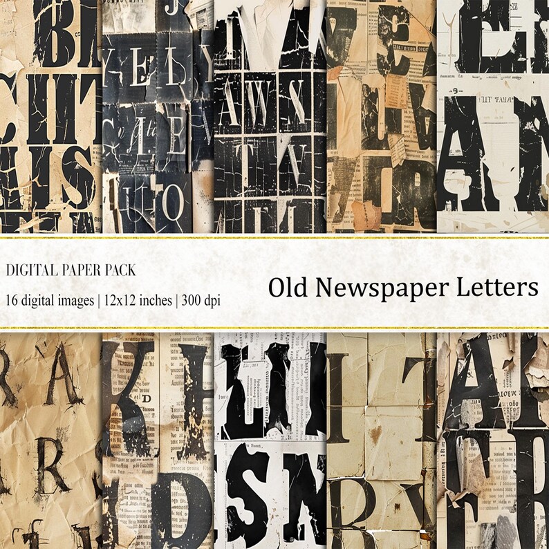 Grunge Newspaper Letters Digital Paper Pack (instant Download) - Etsy