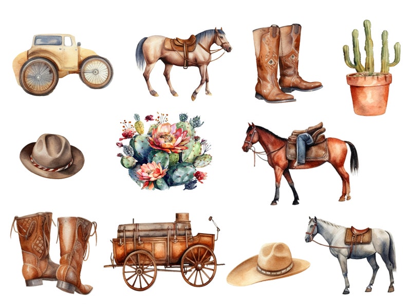 Watercolor Western Clipart, Watercolor Western, Watercolor Western ...