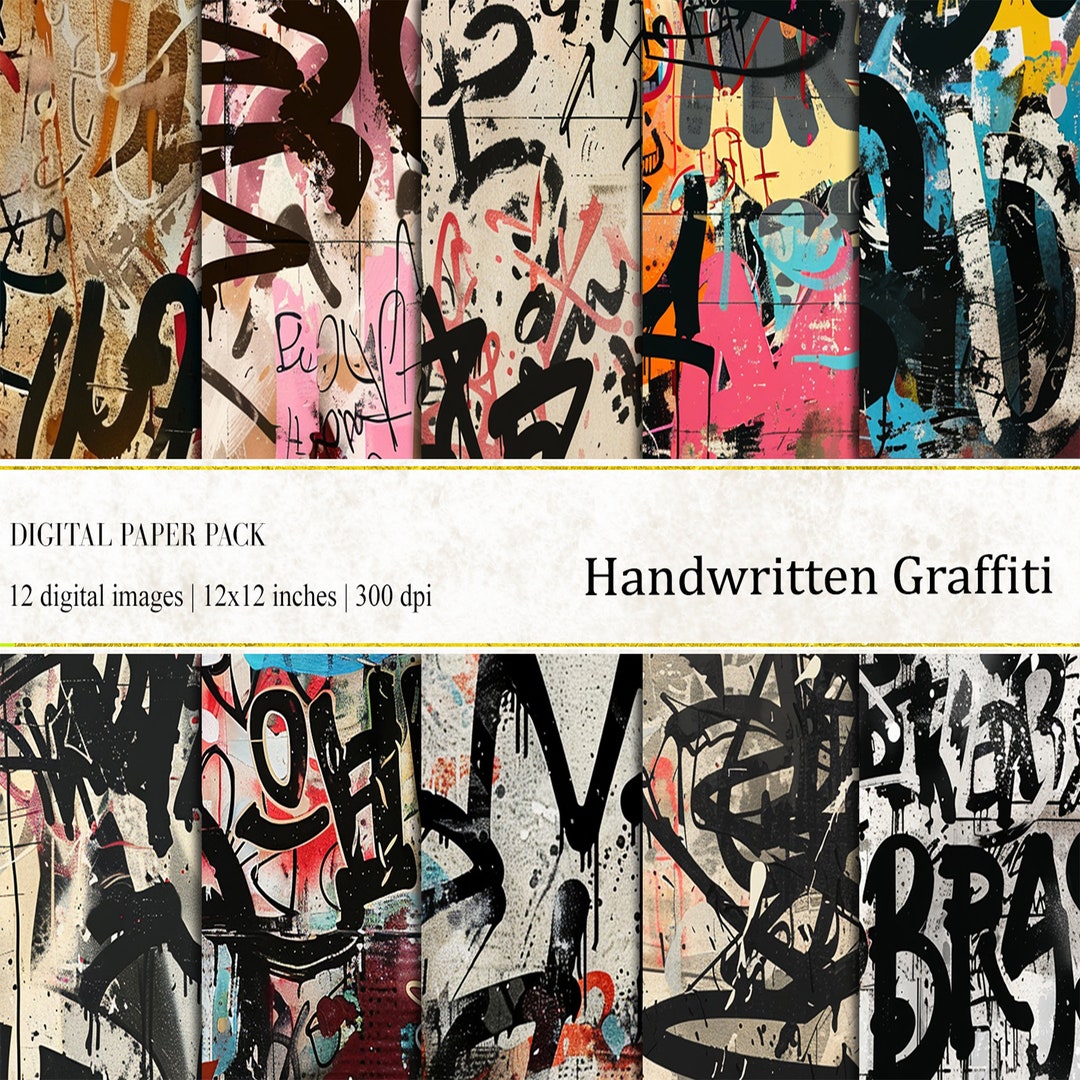 Handwritten Graffiti Digital Papers: Grunge Background (12x12, 300 Dpi ...
