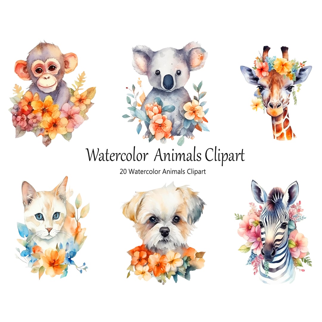 Watercolor Animals Clipart, Watercolor Baby Animal Clipart, Watercolor ...