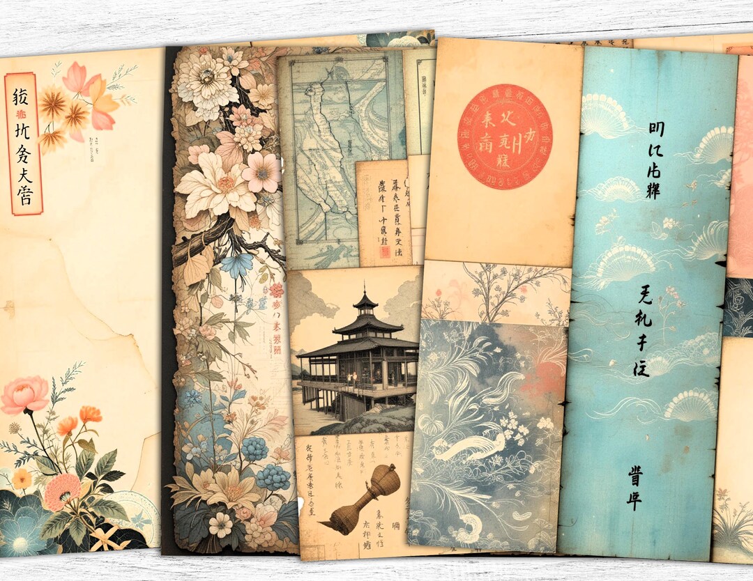 Japanese Junk Journal Papers, Collage Papers, Scrapbook Paper, Oriental ...