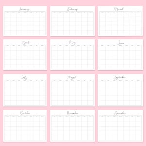 Monthly Blank Calendar, Horizontal Printable Calendar Pages, PDF ...