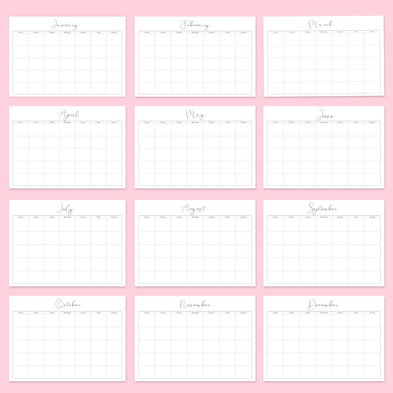 Blank Monthly Calendar Printable, Horizontal Planner (PDF Download) - Etsy