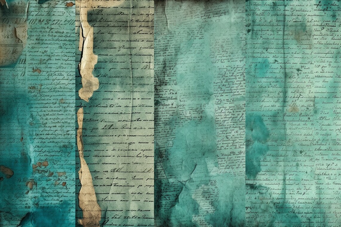 Distressed Writing Paper Digital Papers, Teal Distressed Backgrounds ...