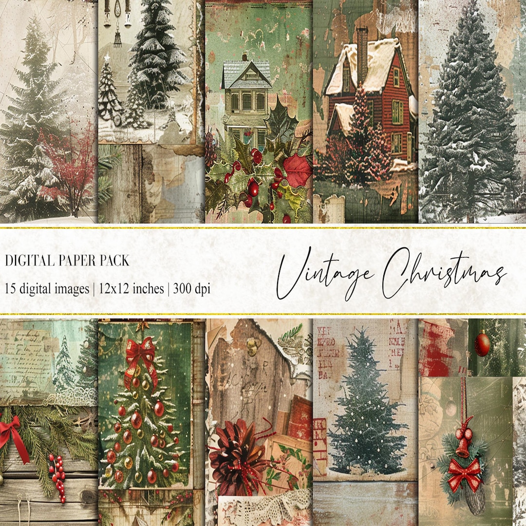 Vintage Christmas Digital Paper: Scrapbook Collage (12x12 Inches ...