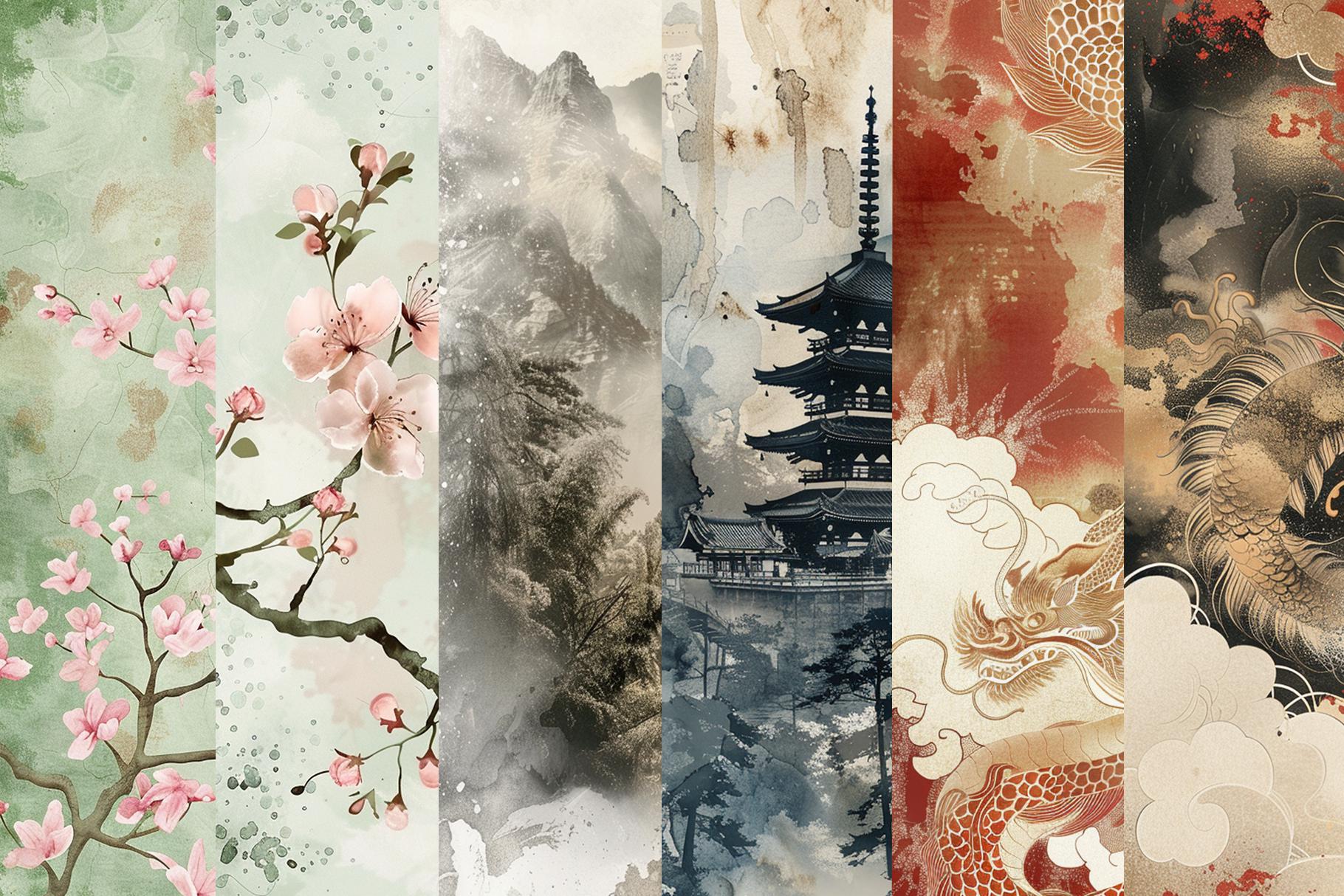 Vintage Japanese Digital Paper: Asian Art Backgrounds (digital Download ...