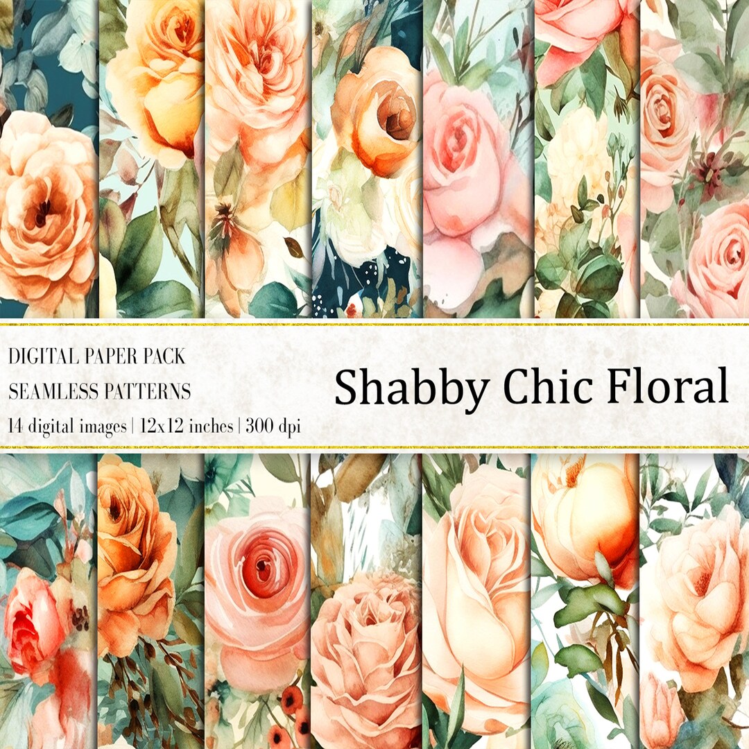 Watercolor Shabby Chic Floral Digital Papers: Seamless Patterns ...